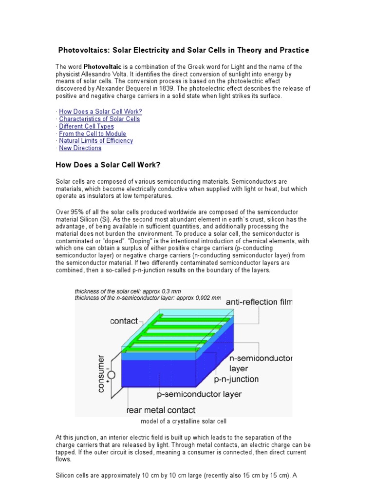 Photovoltaics: Solar Electricity and Solar Cells in Theory and Practice ...