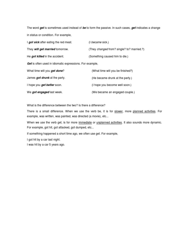Passive Voice: Using "Get" vs "Be" | PDF | Language Arts & Discipline ...