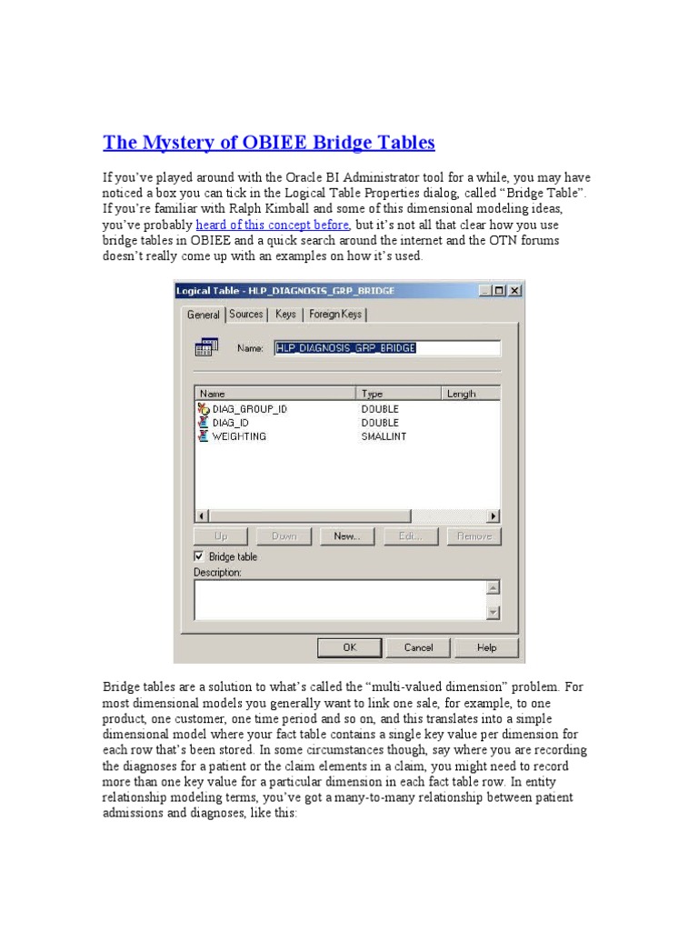 Bridge Tables | PDF | Medical Diagnosis | Table (Database)