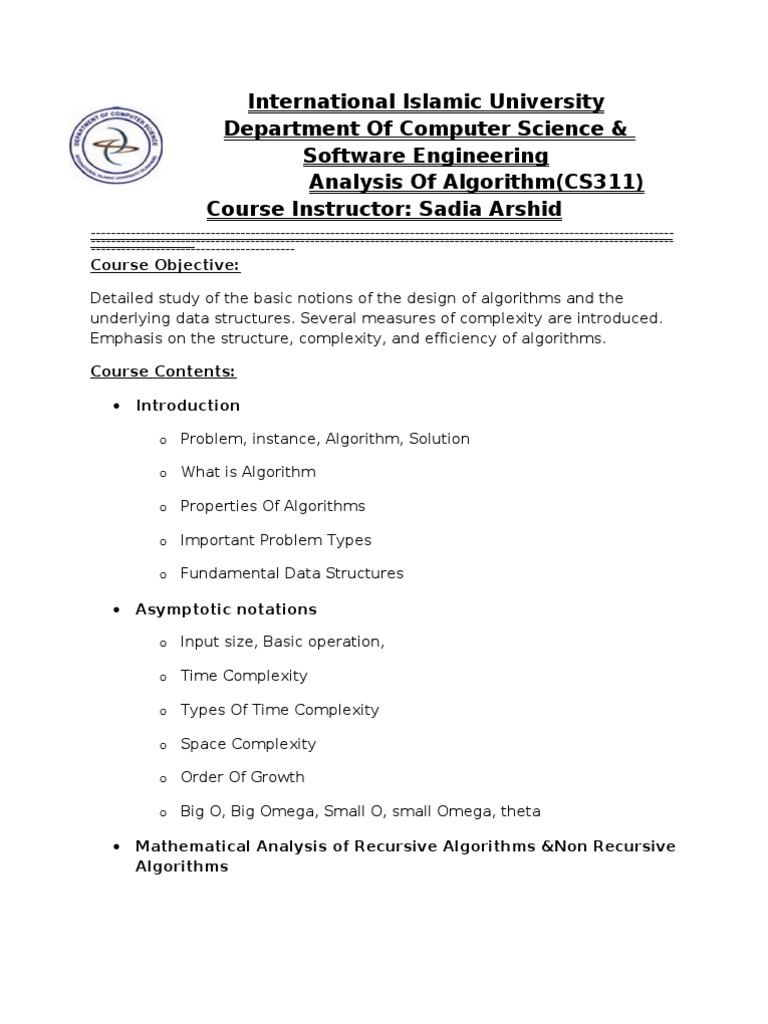 AOA Course Contents | PDF | Algorithms | Complexity