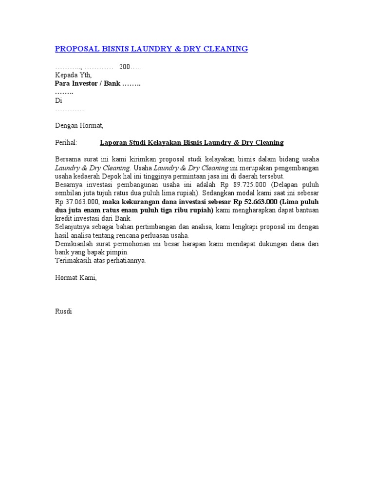 Proposal Bisnis Laundry | PDF