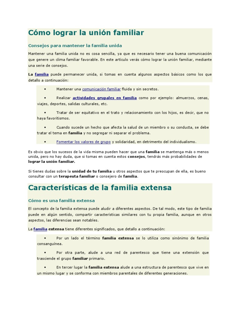 Cómo Lograr La Unión Familiar | PDF | Familia | Parentesco