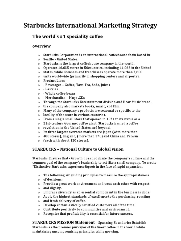Starbucks International Marketing Strategy | PDF | Starbucks | Retail