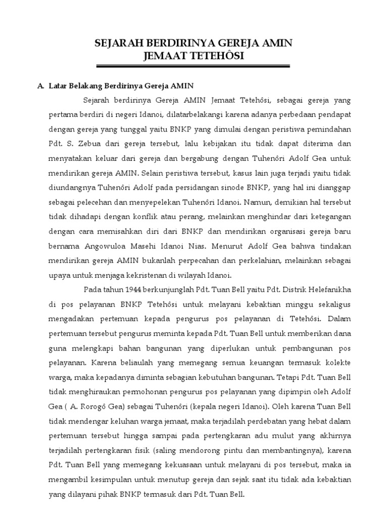 Sejarah Berdirinya Gereja Amin PDF | PDF Sejarah Berdirinya Gereja Amin PDF | PDF