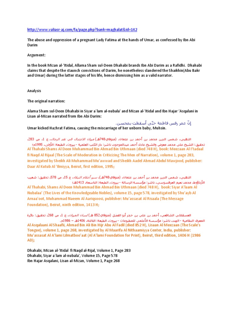 Umar Killed Fatima From Sunni Sources | PDF | Ali | Shia Islam