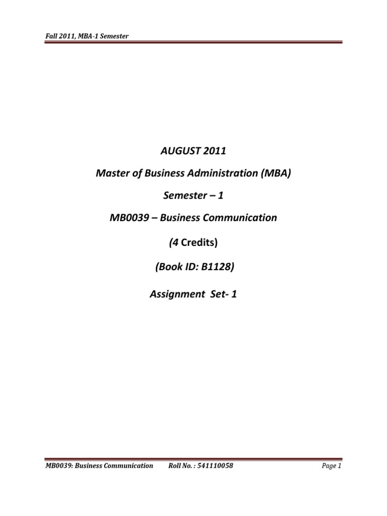 MB0039 Business Communication Assignment - Semester 1 | PDF | Nonverbal Communication ...