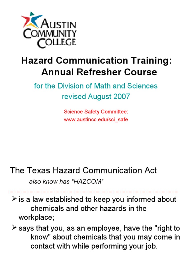 Hazard Communication Training: Annual Refresher Course: For The ...