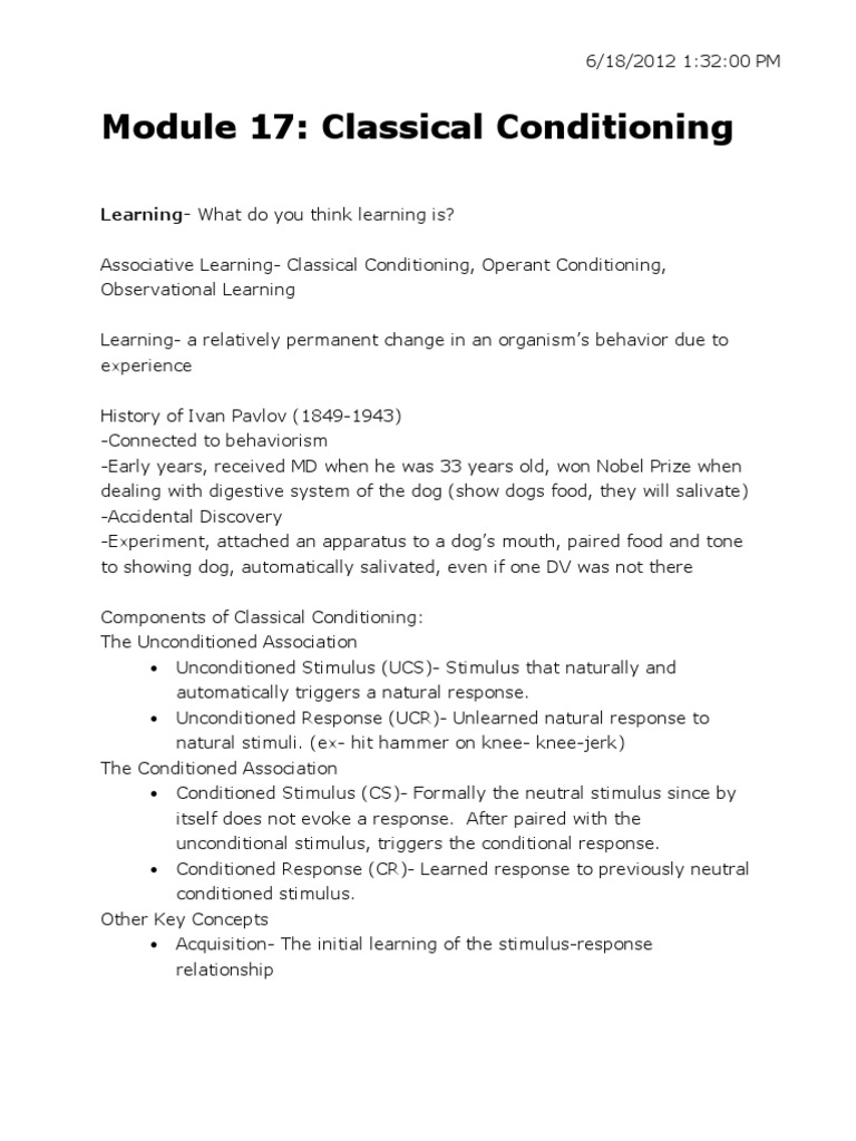 Module 17 - Classical Conditioning | PDF