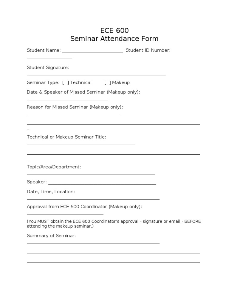ECE 600 Seminar Attendance Form | PDF