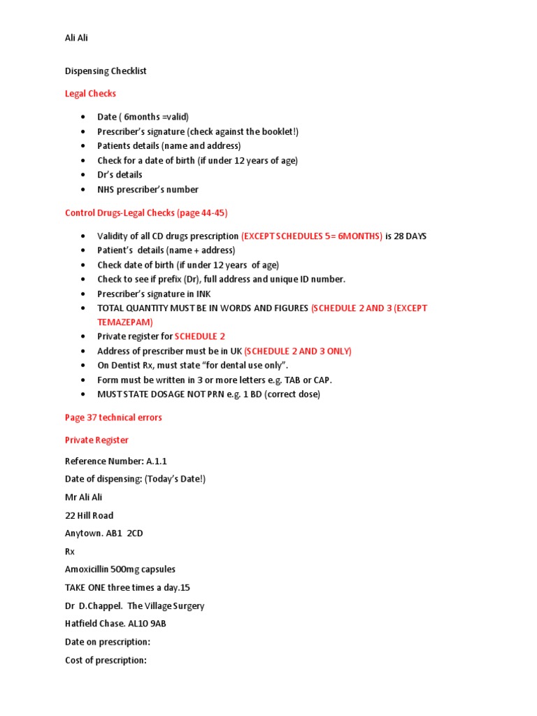 Dispensing Checklist | PDF