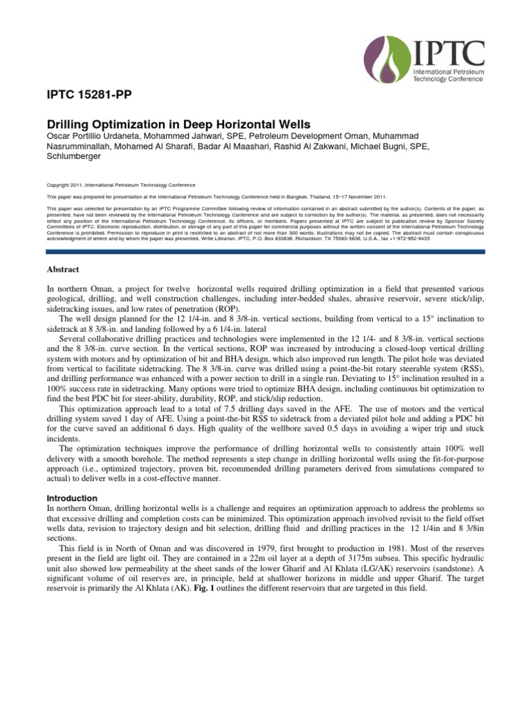 Drilling Optimization In Deep And Horizontal Wells Pdf Oil Well