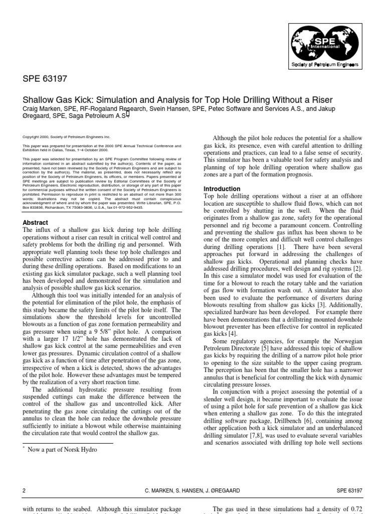 04 - SPE 63197 - Shallow Gas Kick | PDF | Blowout (Well Drilling) | Oil ...