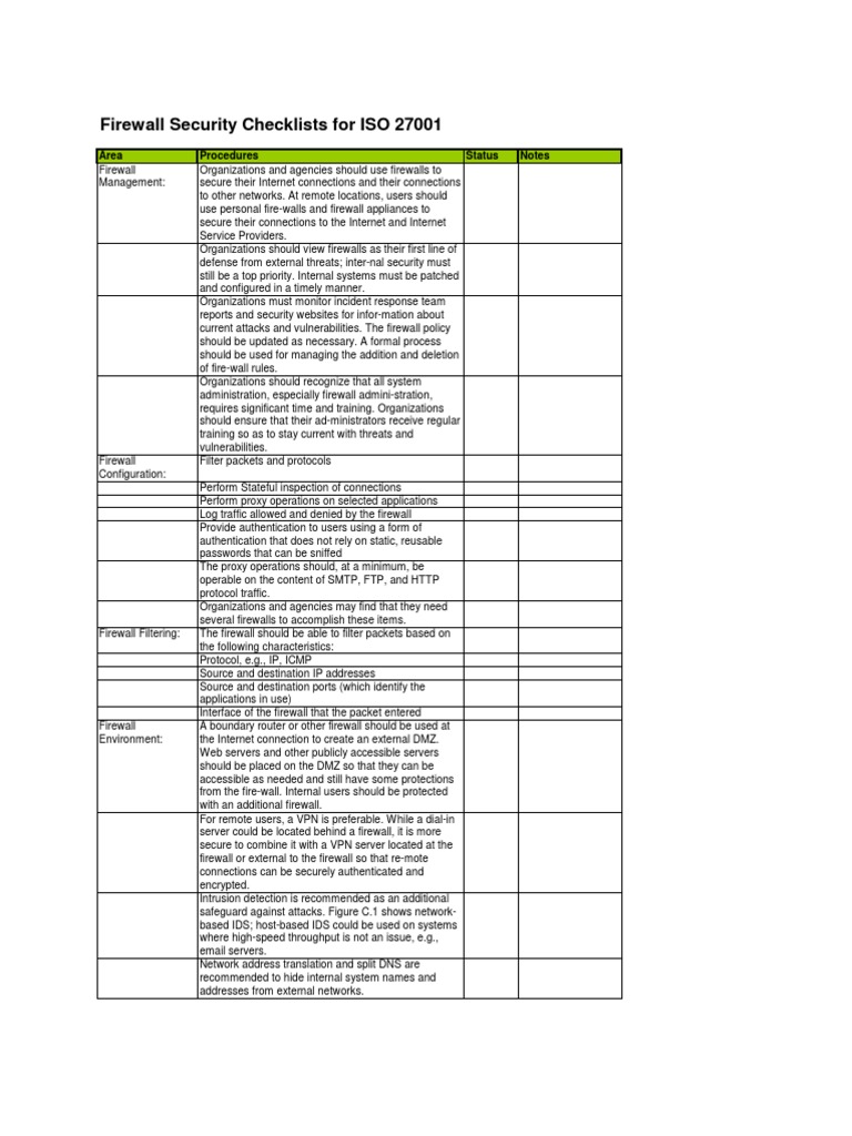 Firewall Configuration Checklist for ISO 27001 Compliance | PDF | Firewall (Computing) | Proxy ...