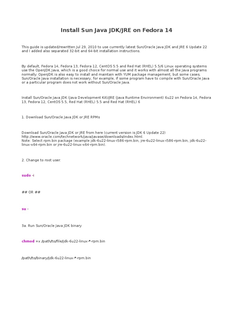 Install Sun Java Jdk Jre On Fedora 14 Pdf Java Virtual Machine Java Software Platform