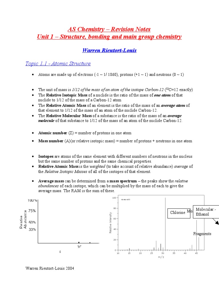 UNIT 1 Structure, Bonding and Main Group Chemistry Part 1 | PDF | Mole ...