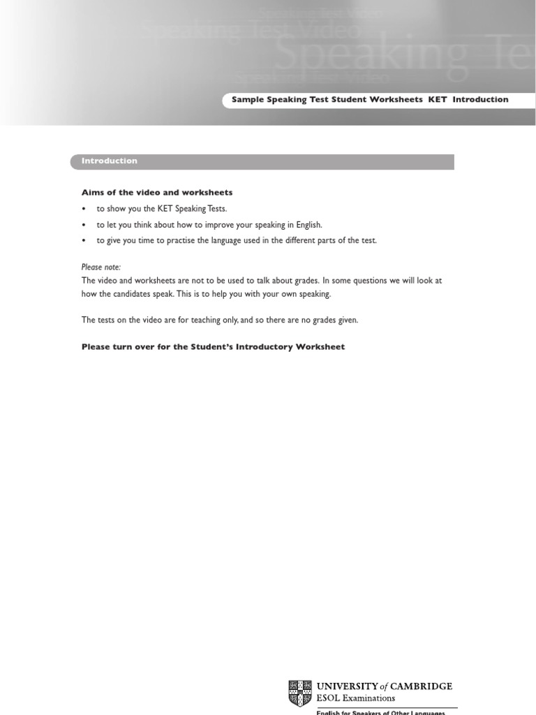 Sample Speaking Test Student Worksheets KET & PET | PDF | Question ...