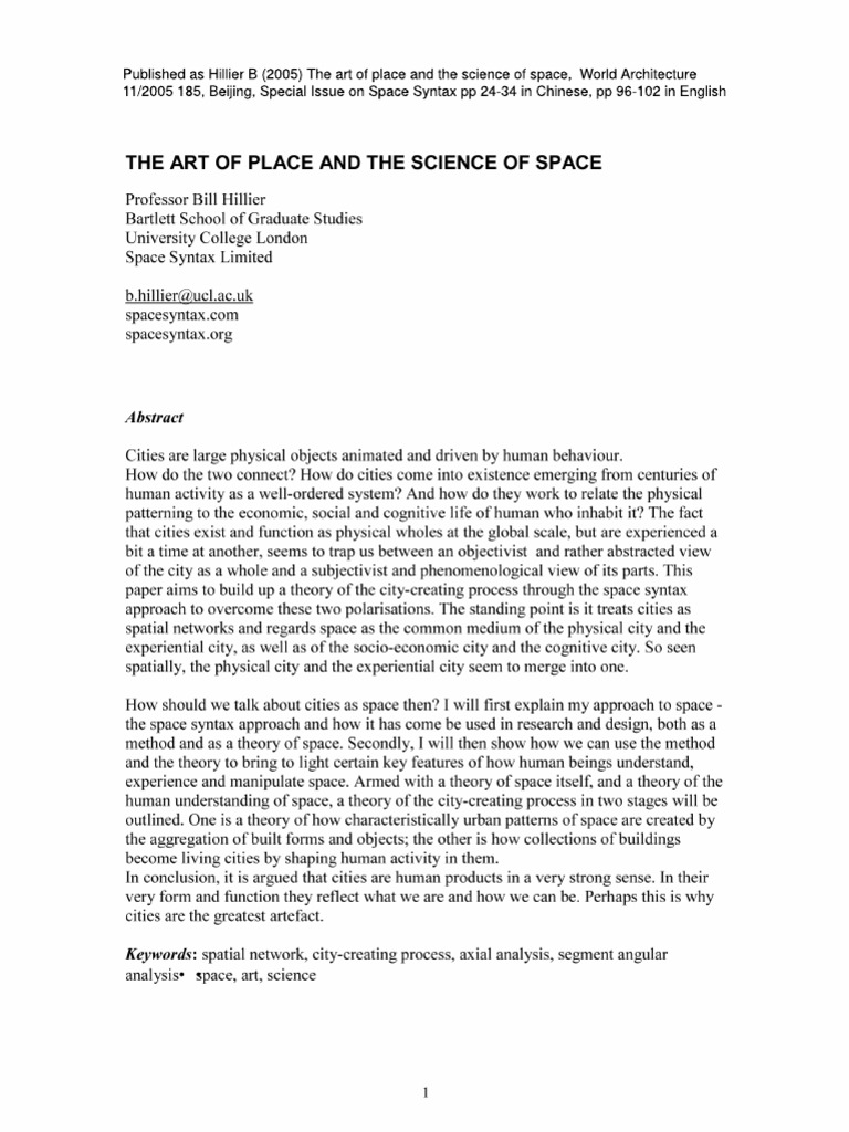 Bill Hillier - The Art of Place and The Science of Space | PDF | Space ...