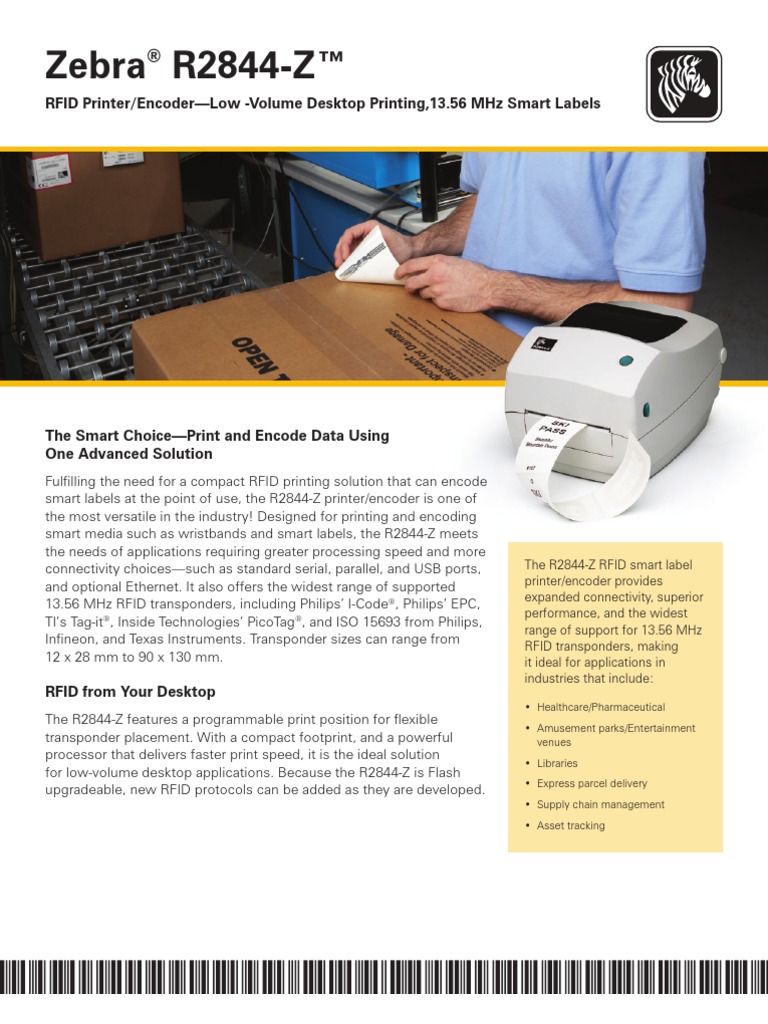 Zebra R2844-Z™: Rfid Printer/Encoder-Low - Volume Desktop Printing, 13. ...