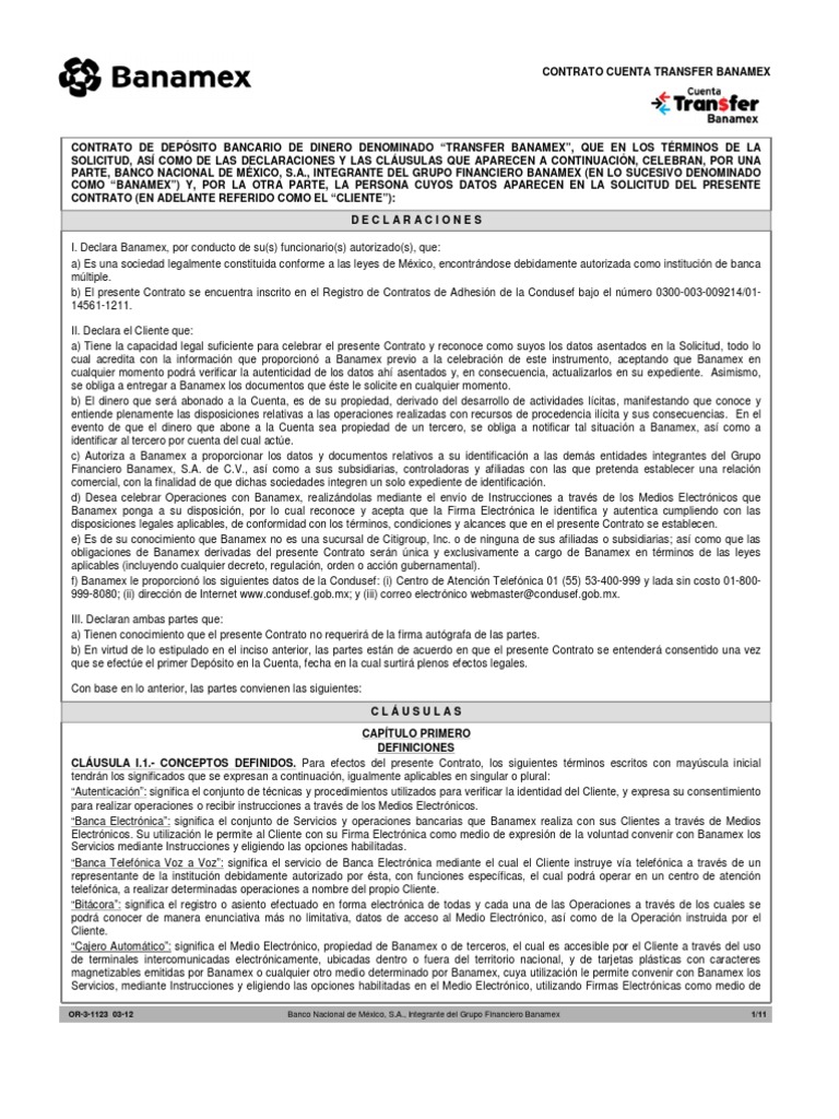 Contrato Transfer Banamex | PDF | Tarjeta de débito | Bancos