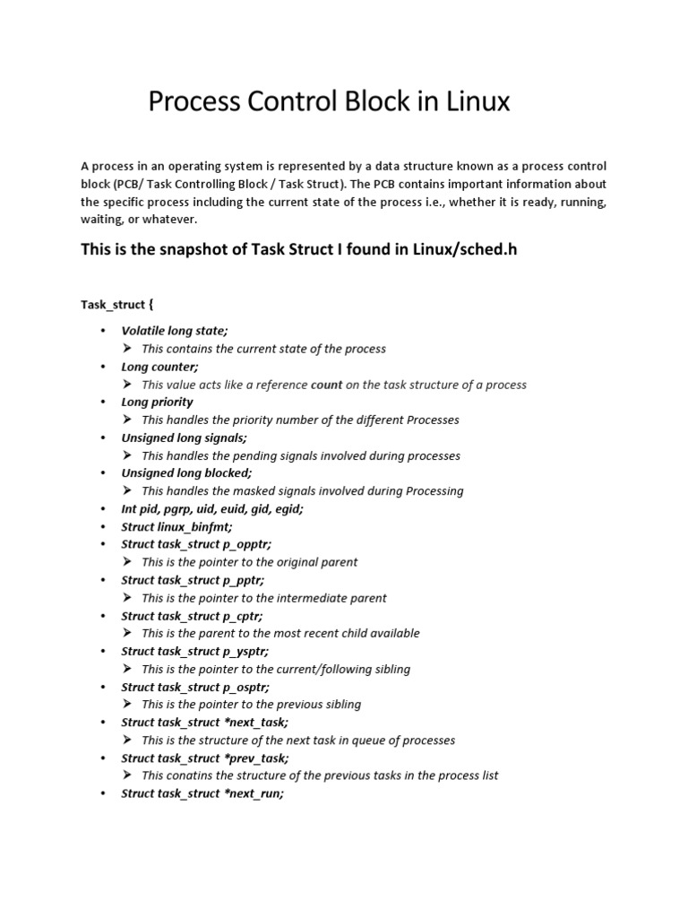 Process Control Block in Linux | PDF | Process (Computing) | Pointer (Computer Programming)
