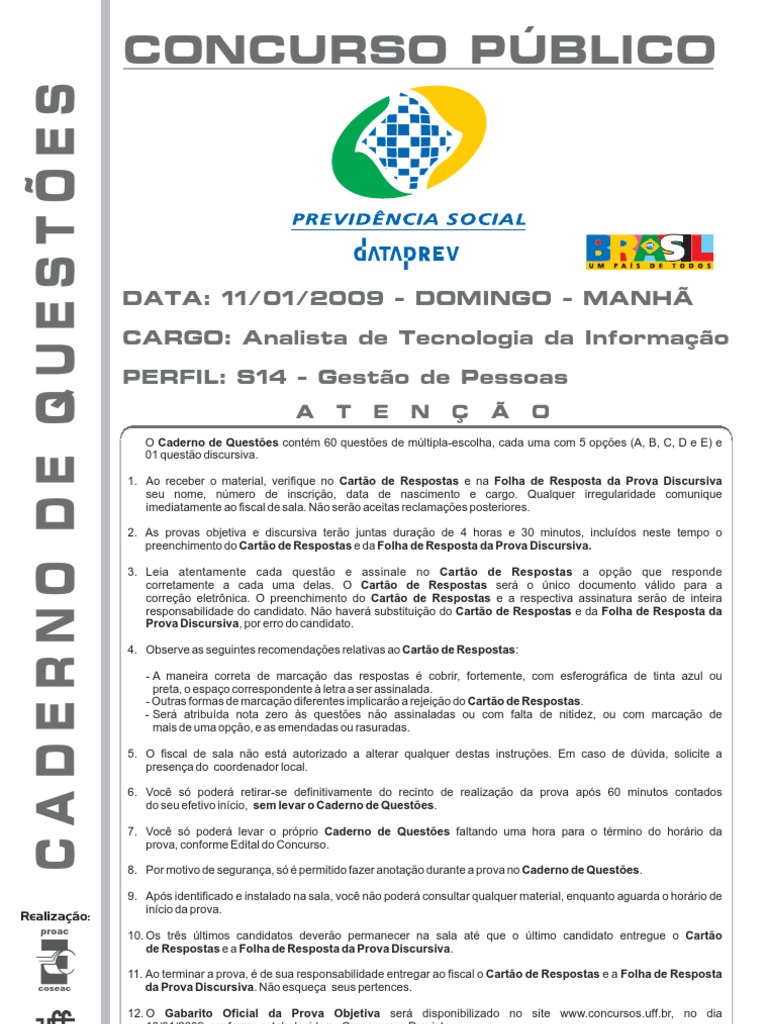 Prova de Concurso Publico | PDF | Rotatividade (emprego) | Recrutamento