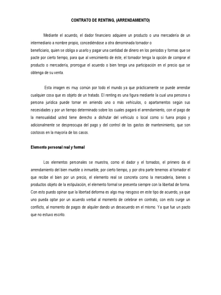 Contrato de Renting | PDF | Arrendamiento | Alquiler