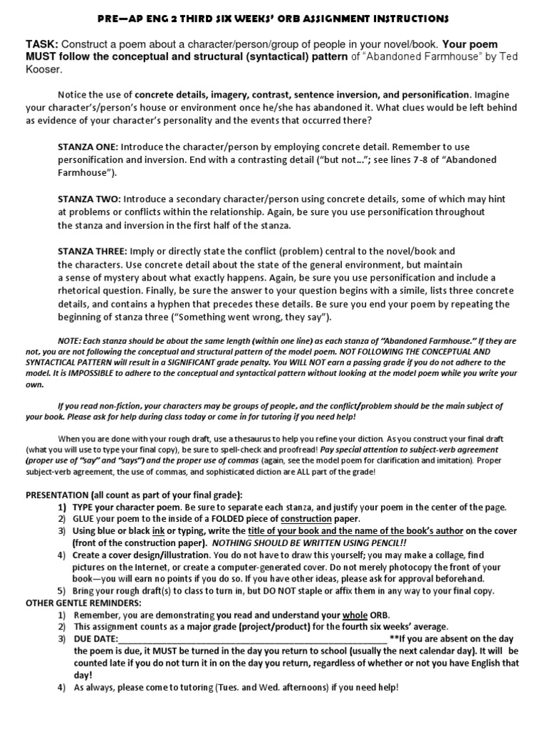 Poem Assignment: Inspired by Kooser | PDF | Poetry