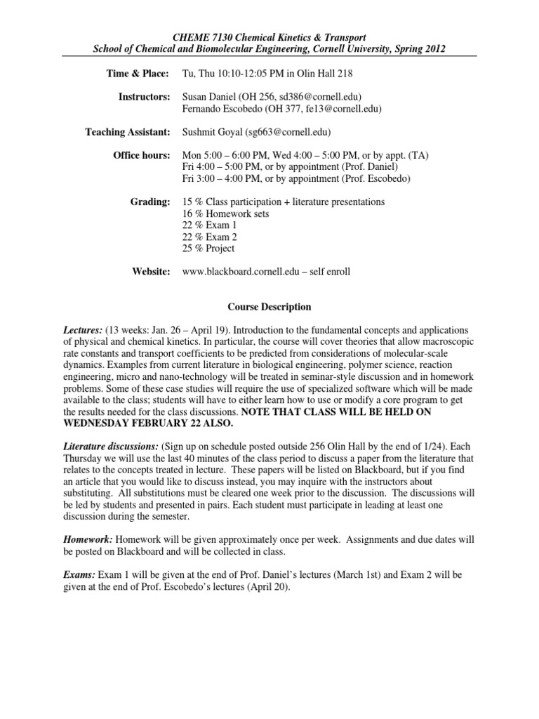 Chemical Kinetics & Transport Course Outline | PDF | Chemical Kinetics ...