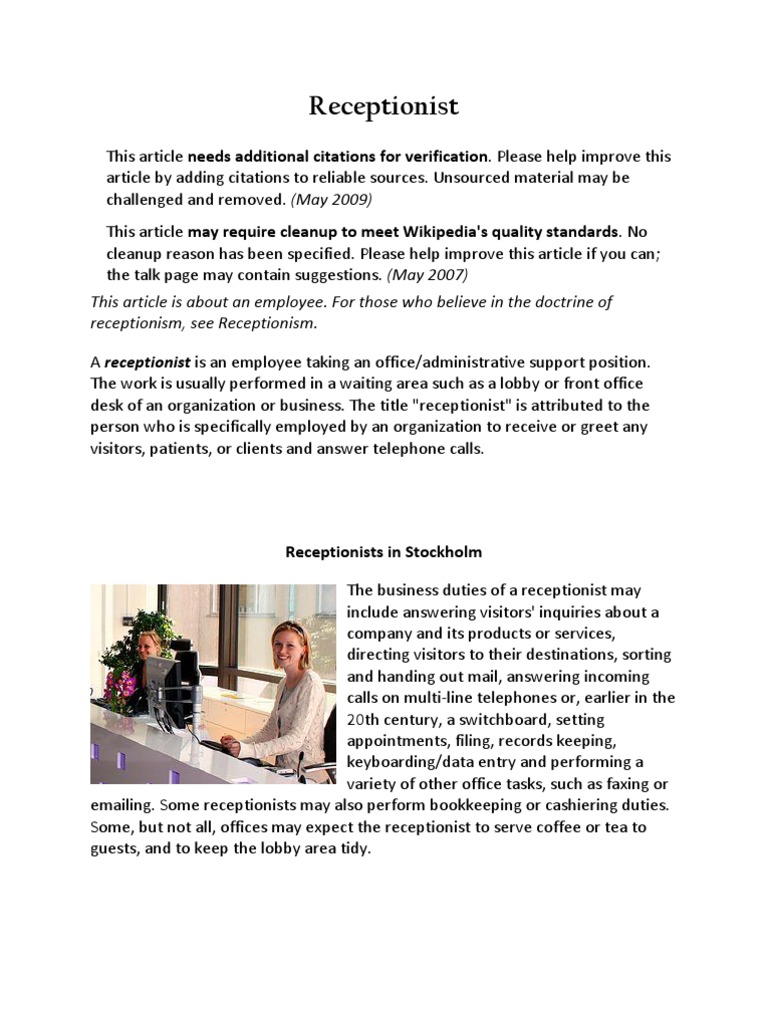 Receptionist | PDF | Labour | Business