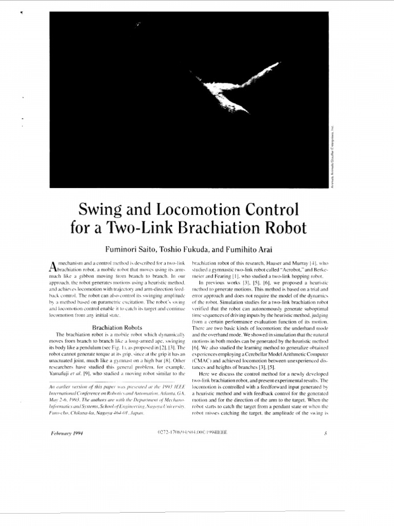 Swing and Locomotion Control For A Two-Link Brachiation Robot | PDF | Trajectory | Control Theory