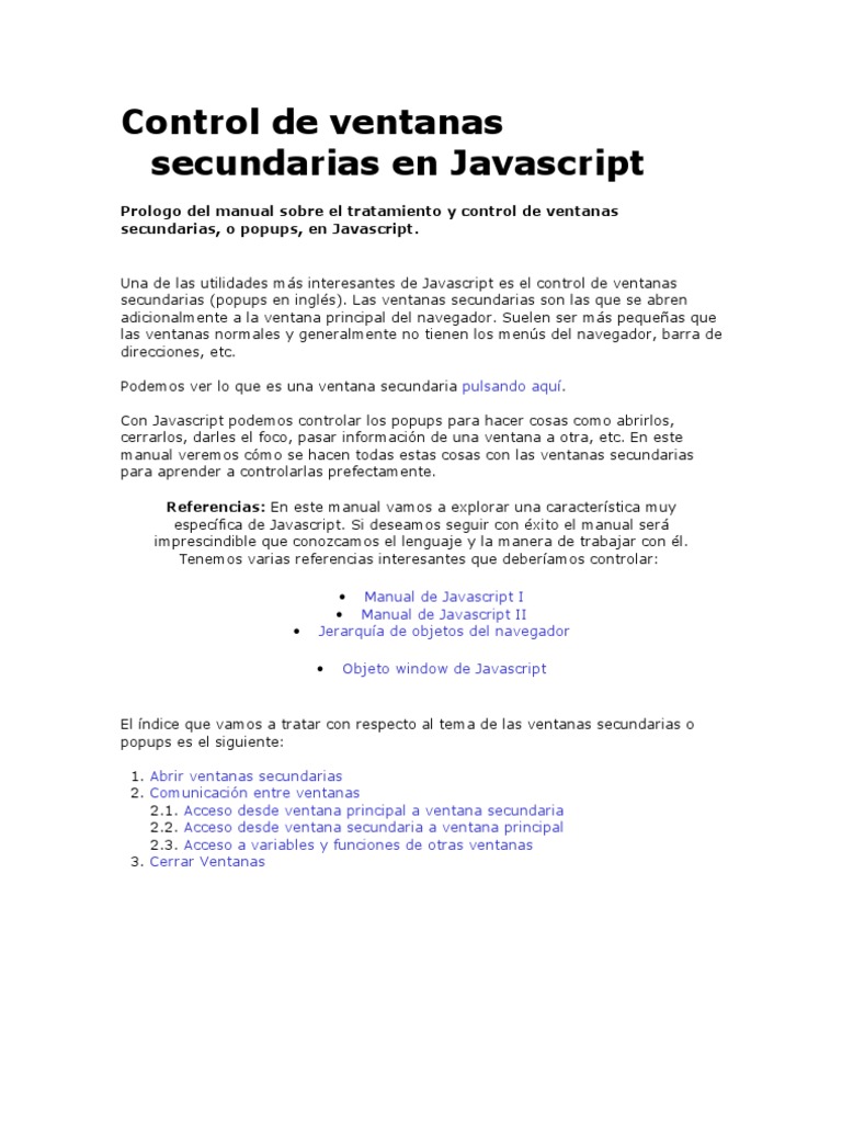 Control de Ventanas Secundarias en Javascript | PDF | Script Java ...