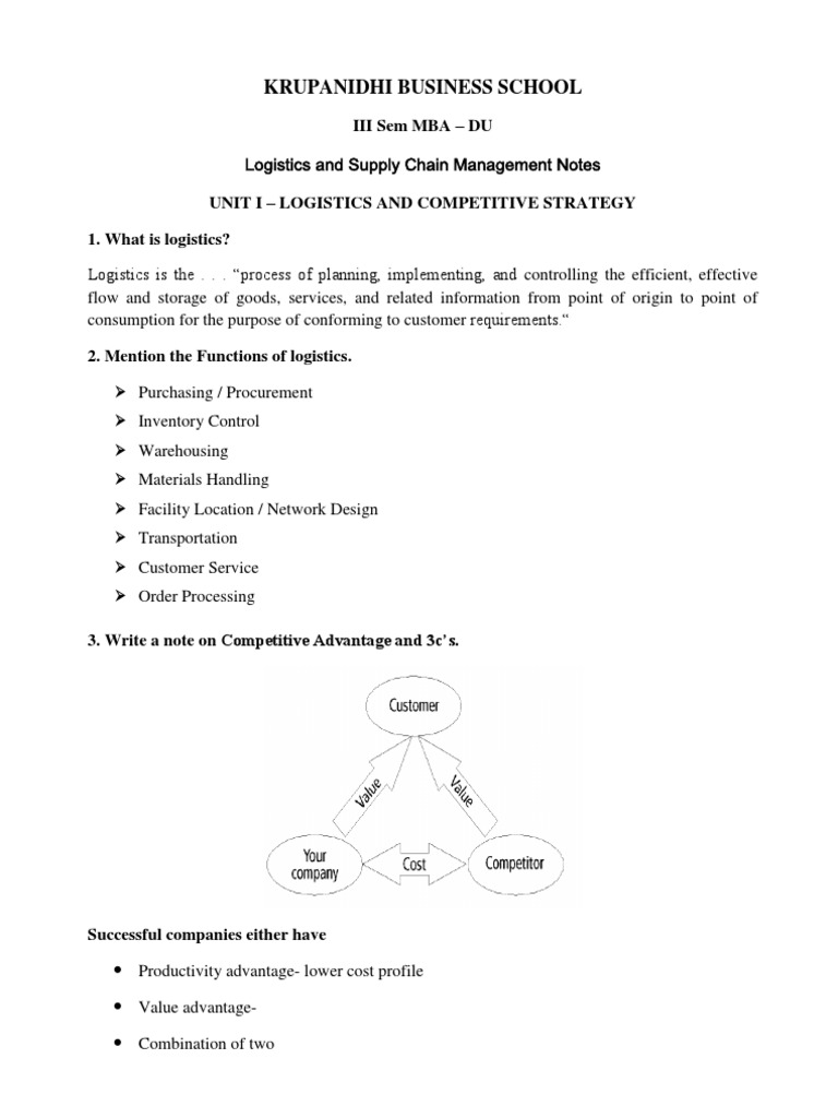Unit 1 - Notes | PDF | Supply Chain | Logistics
