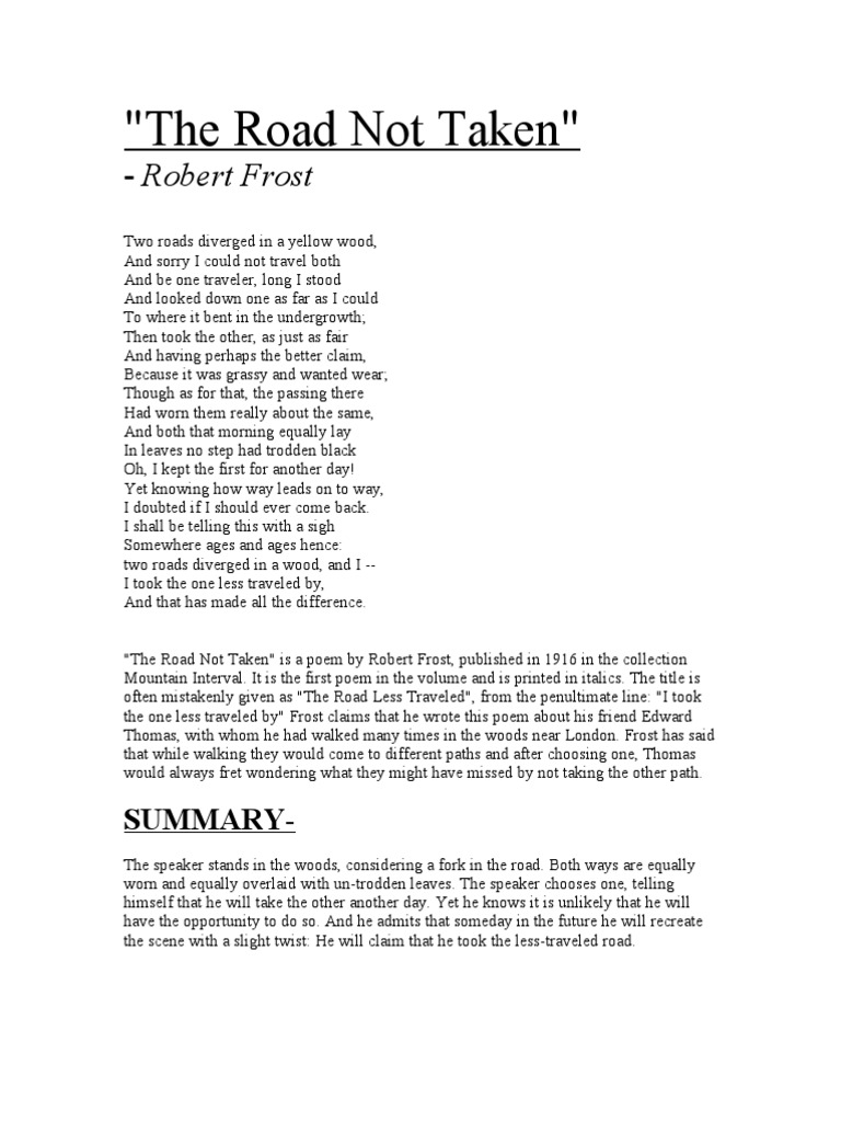 "The Road Not Taken"-An Analysis | PDF | Poetry