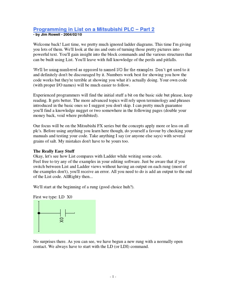 Programming in List On A Mitsubishi PLC - Part 2 PDF | PDF ...