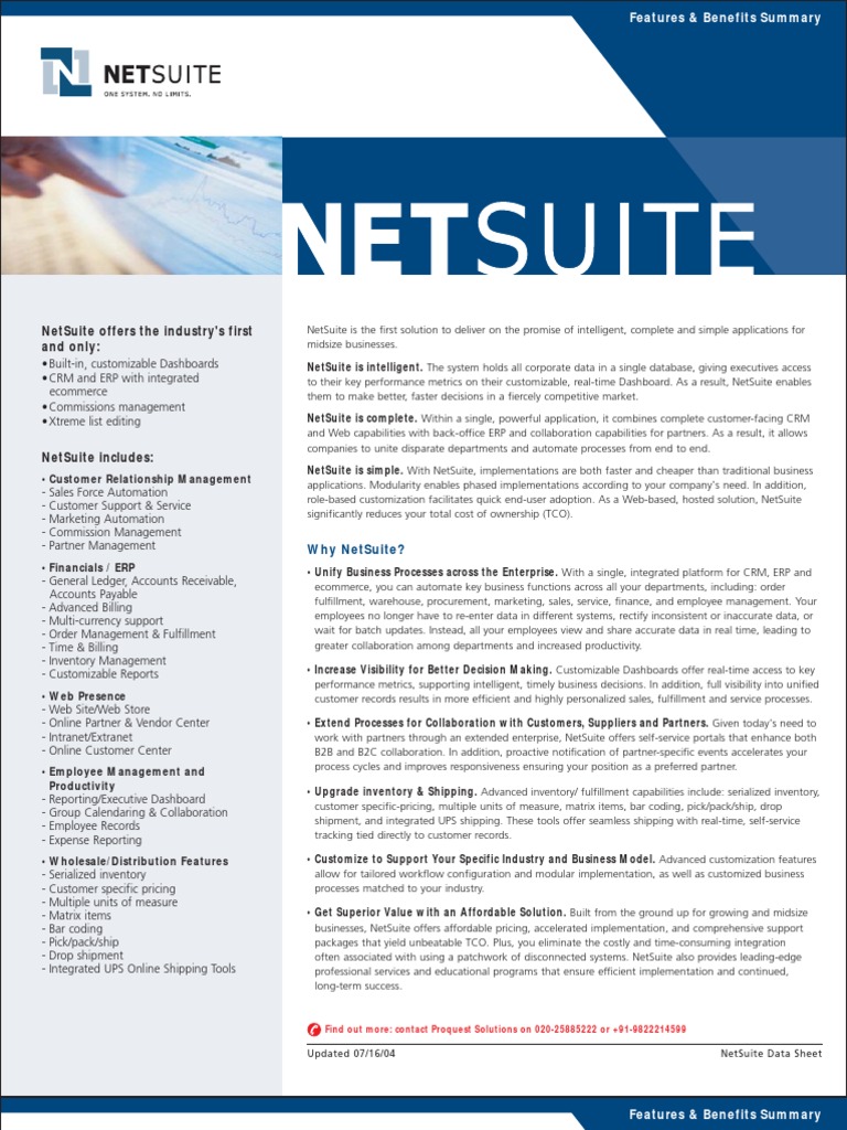 NetSuite Brochure | PDF | Sales | Customer Relationship Management