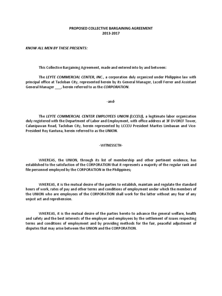 Sample Collective Bargaining Agreement | PDF | Overtime | Working Time