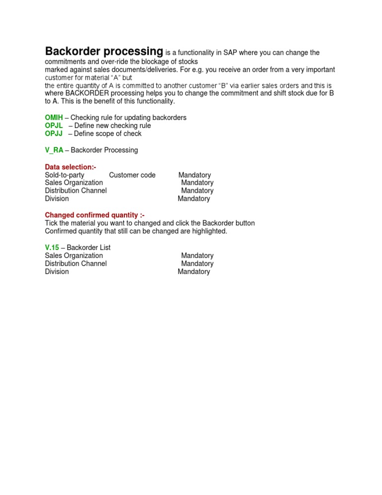 Backorder Processing Is A Functionality in SAP | PDF