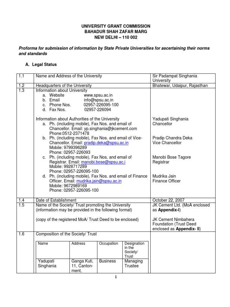 UGC Proforma For Private Univ | PDF | University And College Admission ...