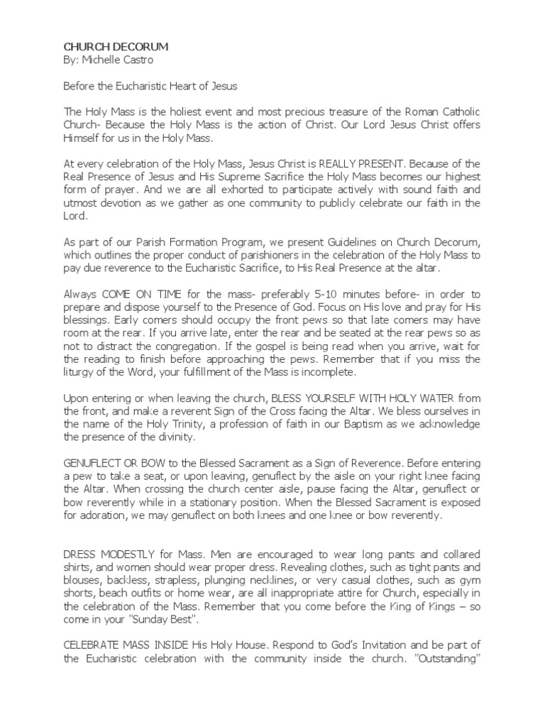 Church Decorum | PDF | Eucharist | Mass (Liturgy)