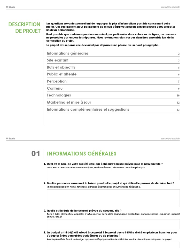 Questionnaire Étude de Projet | PDF | Informations | Sites web