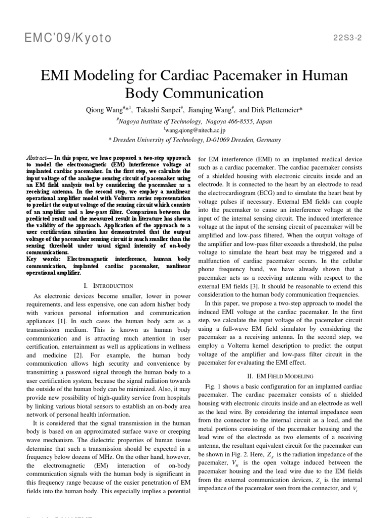 EMI Modeling For Cardiac Pacemaker in Human Body Communication | PDF ...