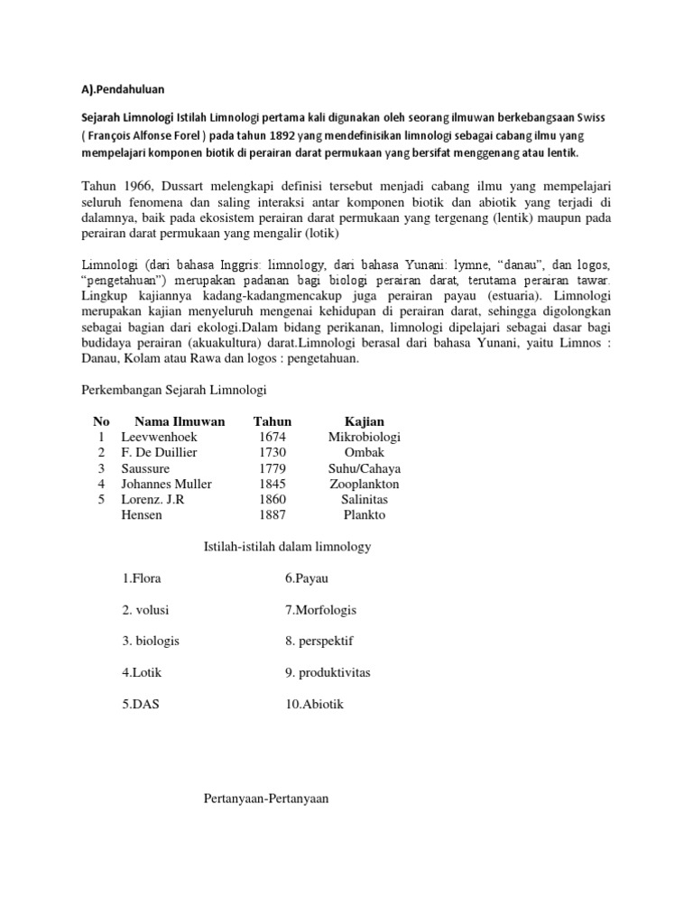 Sejarah Limnologi | PDF