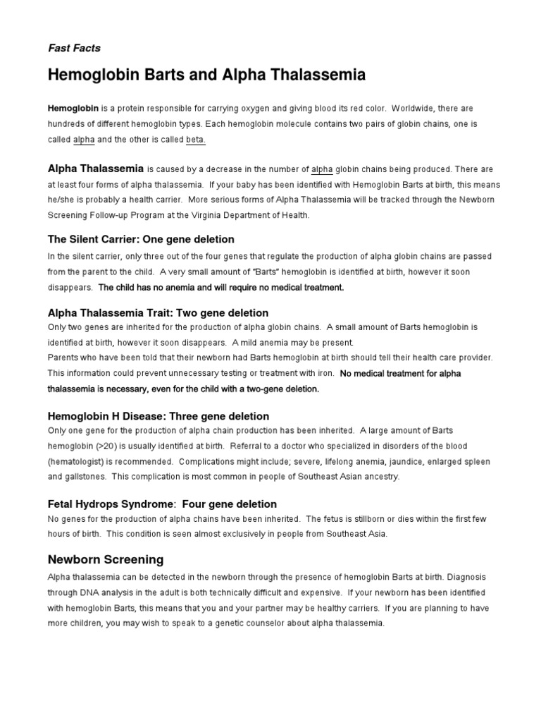 Hemoglobin Barts and Alpha Thalassemia: Fast Facts | PDF | Hemoglobin ...