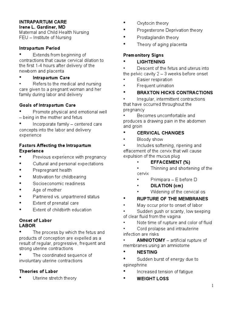 Intrapartum Care Notes | PDF