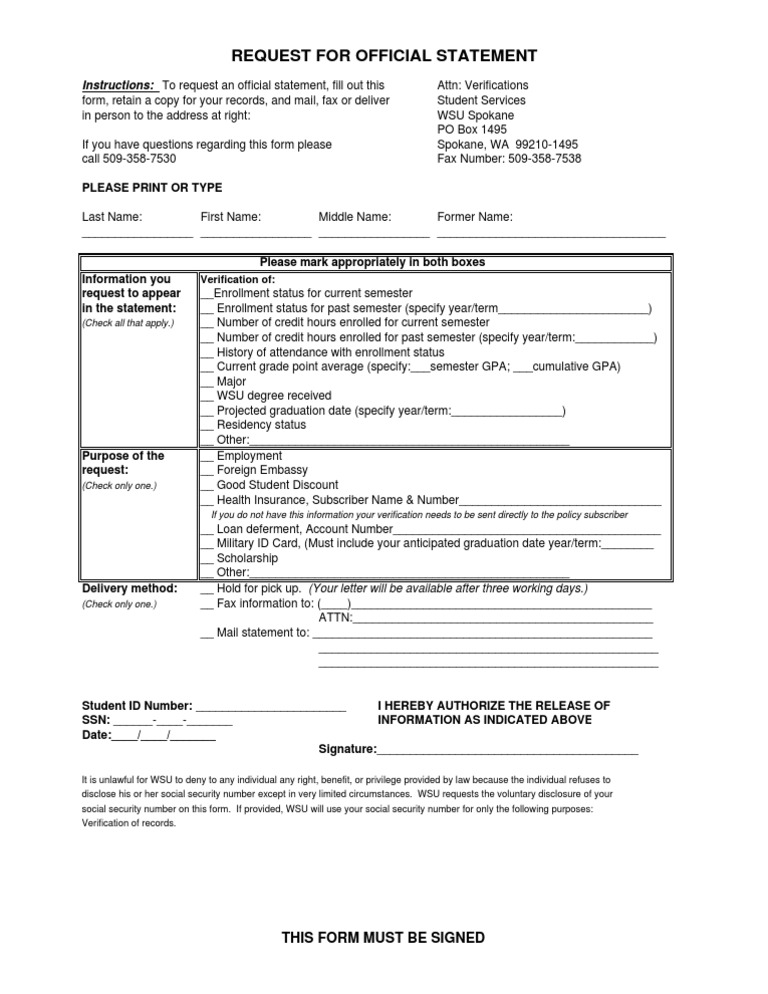 Instructions: To Request An Official Statement, Fill Out This | PDF ...