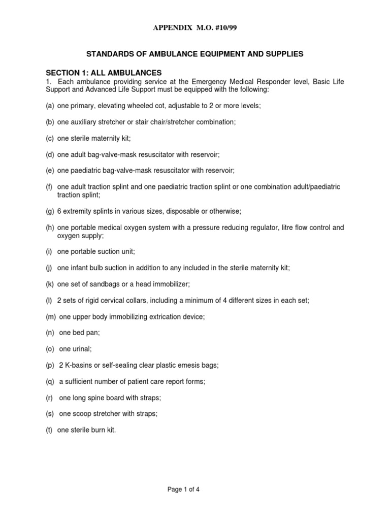 Standards Ambulance Supplies | PDF | Medical Equipment | Health Care