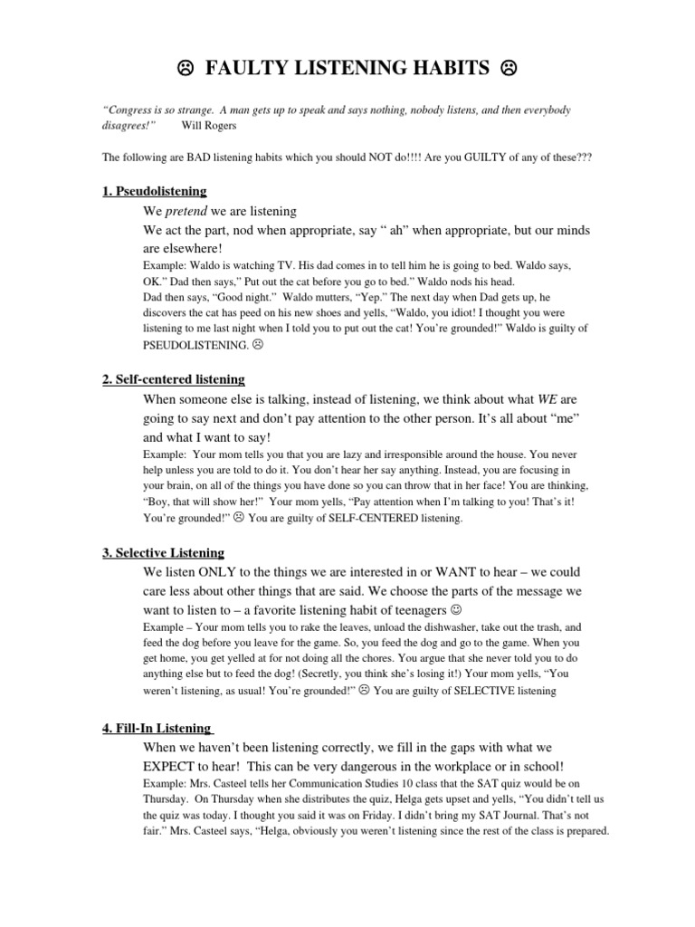 Faulty Listening Habits : 1. Pseudolistening | PDF