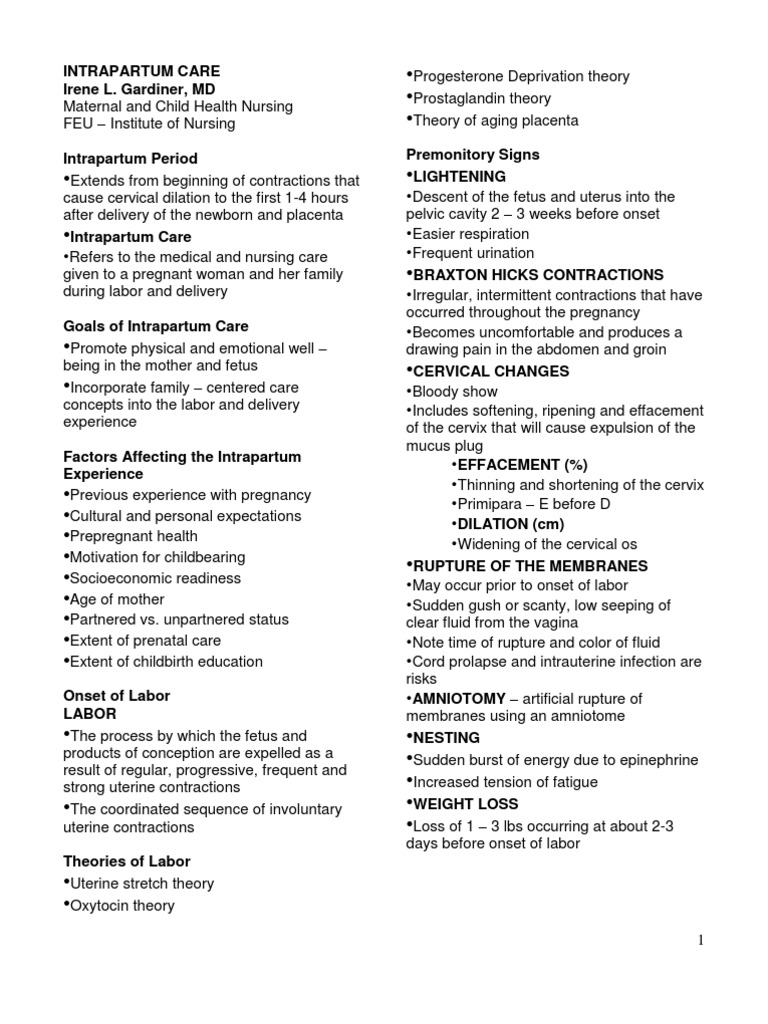 Intrapartum Care: Overview and Goals | PDF
