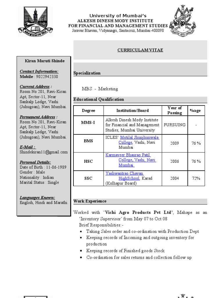 Kiran Shinde Resume (ADMI Experienced) | PDF