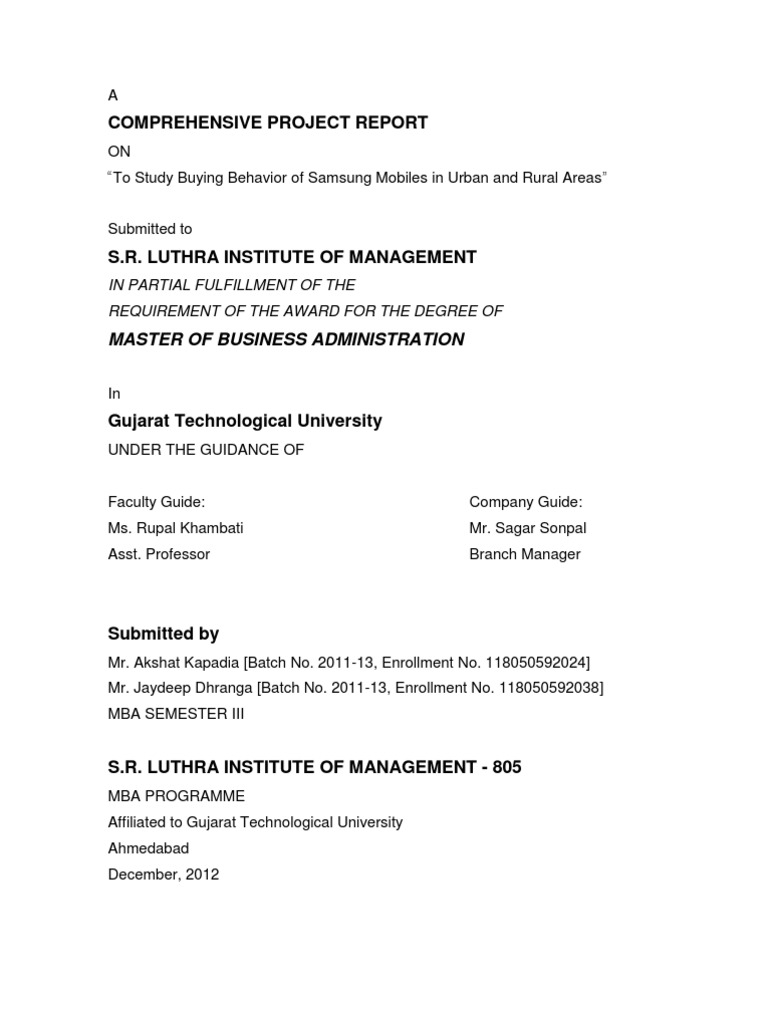 Comprehensive Project Report: Master of Business Administration | PDF ...